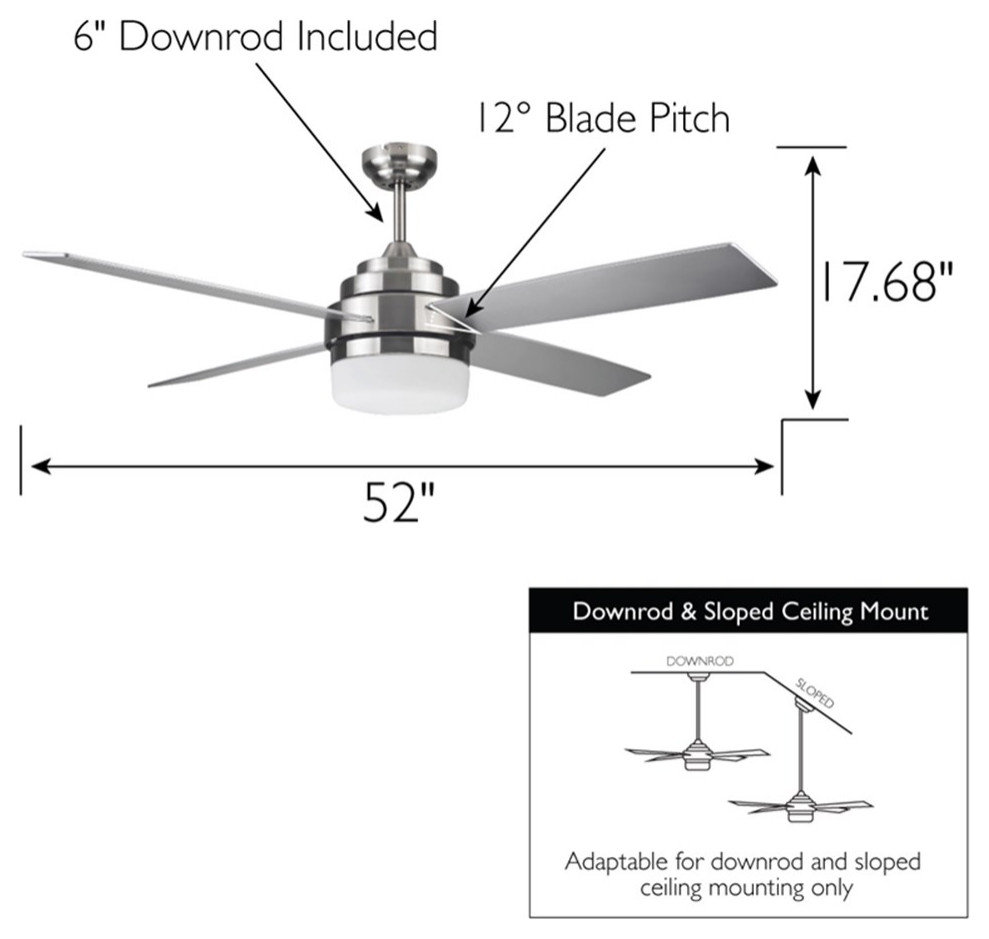 Cali 52-Inch LED Silver Stainless Steel Ceiling Fan in Brushed Nickel ...