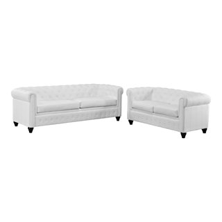Modern Contemporary Vinyl Living Room 2-Piece Set, White, Fabric ...