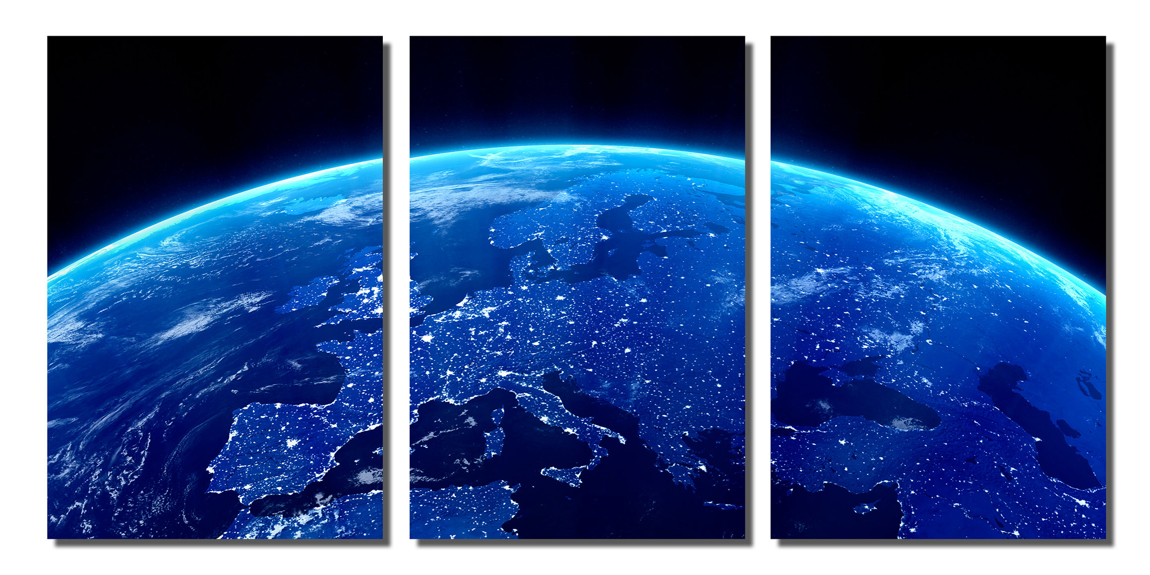Blue Earth From Space, Metal Print Wall Art, 3 Panel Split, Triptych ...