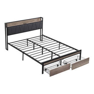 Gewnee Queen Size Metal Platform Bed Frame - Transitional - Platform ...