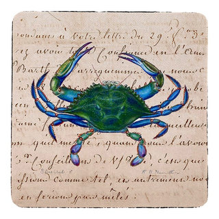 Male Blue Script Crab Coaster - 3 Sets of 4 (12 Total), 4 inches x 4 ...