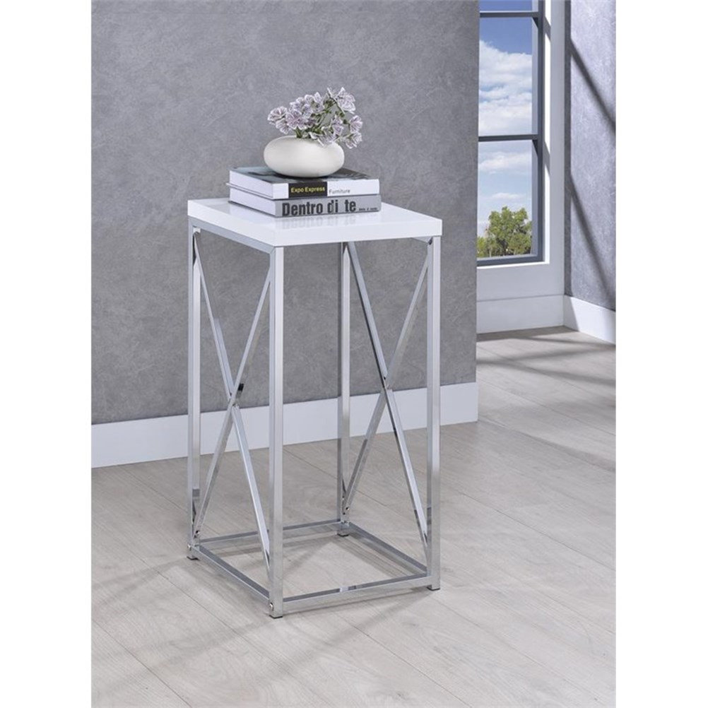 Pemberly Row Contemporary X-Cross Accent Table in White and Chrome ...