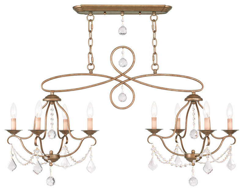 Chesterfield 8 Light Antique Gold Leaf Island/Chandelier (6437-48 ...