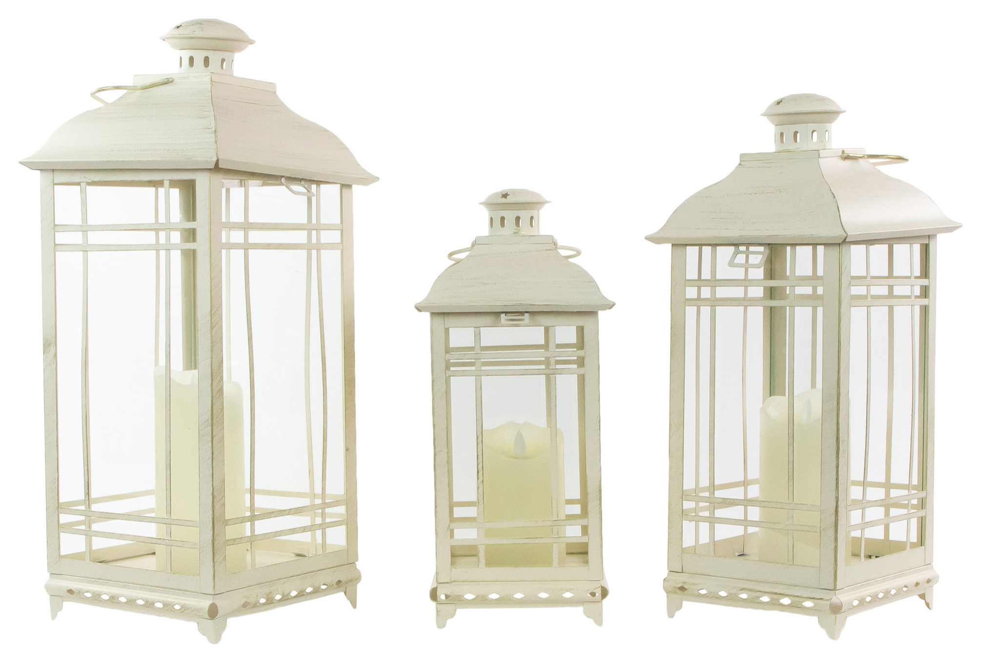 Set of 3 Cream Candle Lanterns with Brushed Gold Accents 19.5" - Modern ...