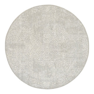 Wool and Art Silk Hand Loomed Beige Fine Jacquard Round Rug, 6'x6'1 ...