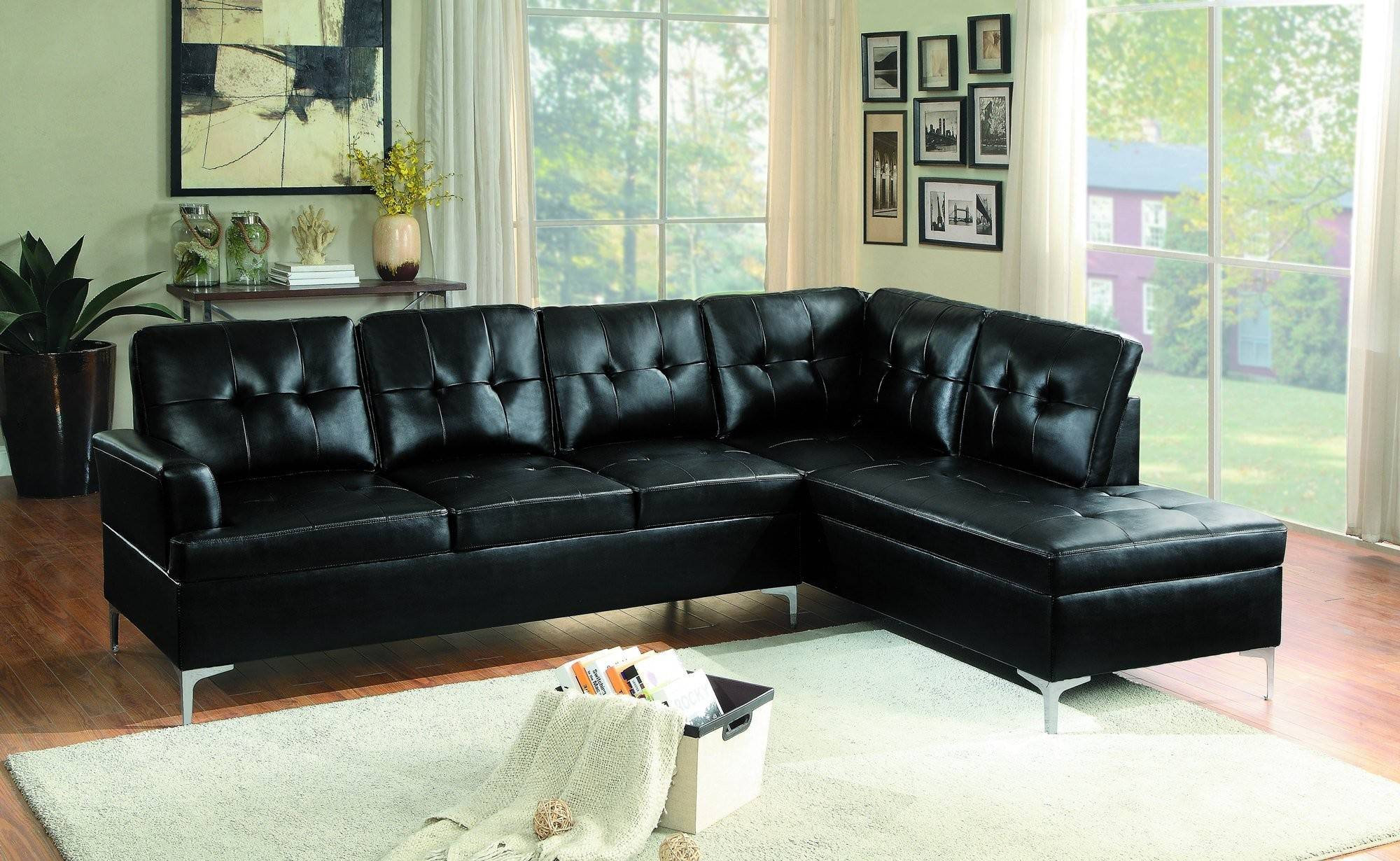 2-Piece Bohner Contemporary 3-Seater and Chaise, Black Leather ...