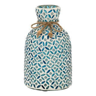 Glass, 7"H Mosaic Vase, Blue, 4x4x7 inches - Beach Style - Vases - by ...