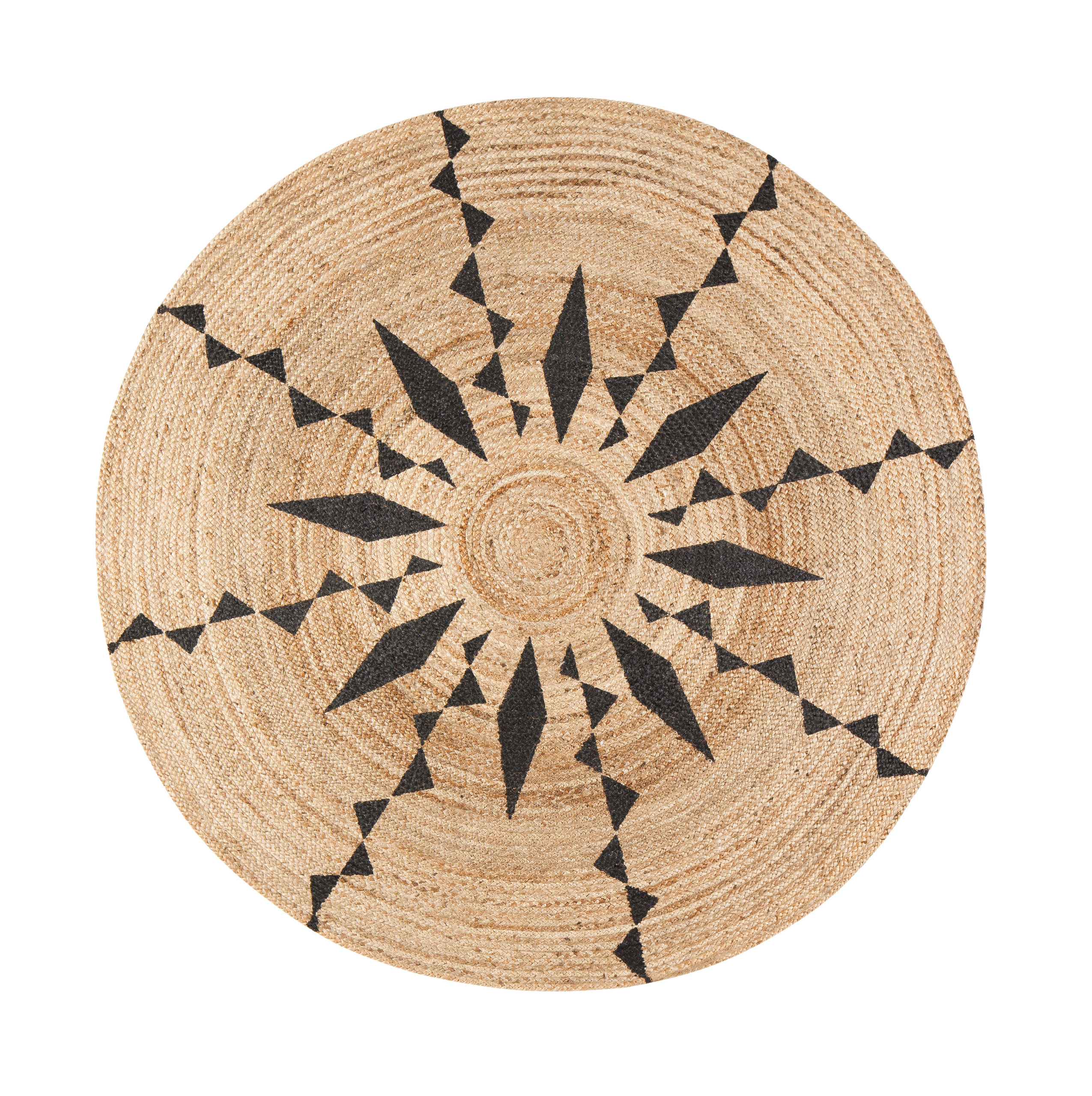 Jute Round Tribal Line Black Print, 8' Round - Southwestern - Area Rugs ...