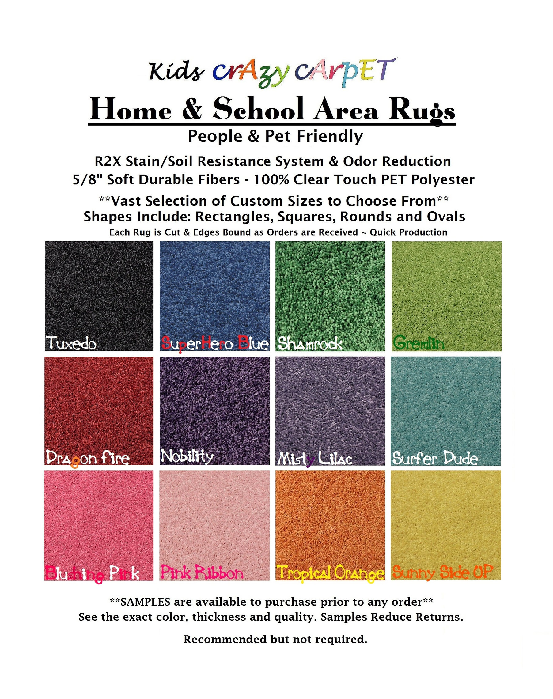 Kids Crazy Carpet Home School Area Rugs, People Pet Friendly, 12 Colors ...