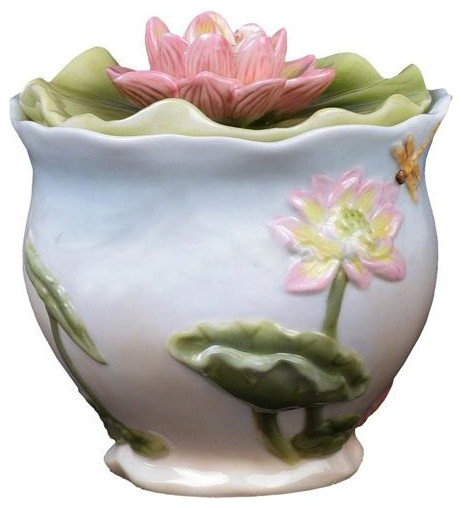 Lotus and Butterfly Condiment Jar, Home Accent, Fine Porcelain - Modern ...