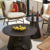 Round Black Teak Wood Pedestal Side Table | La Forma Irune - Transitional - Side Tables And End ...