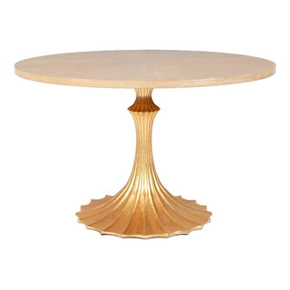 Flute Dining Table, 48" Round Cerused Oak Wood Top with Gold Leaf Base ...