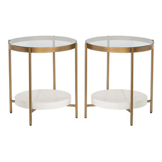 Home Square Gia 23" End Table with Round Glass Top in Antique Brass ...