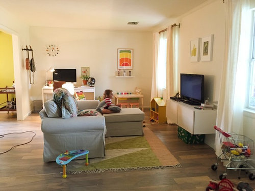 Empty crusty sitting room to functioning playroom