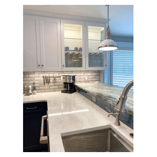Split Level Kitchen Island Quartz Countertops - Beach Style - Kitchen ...