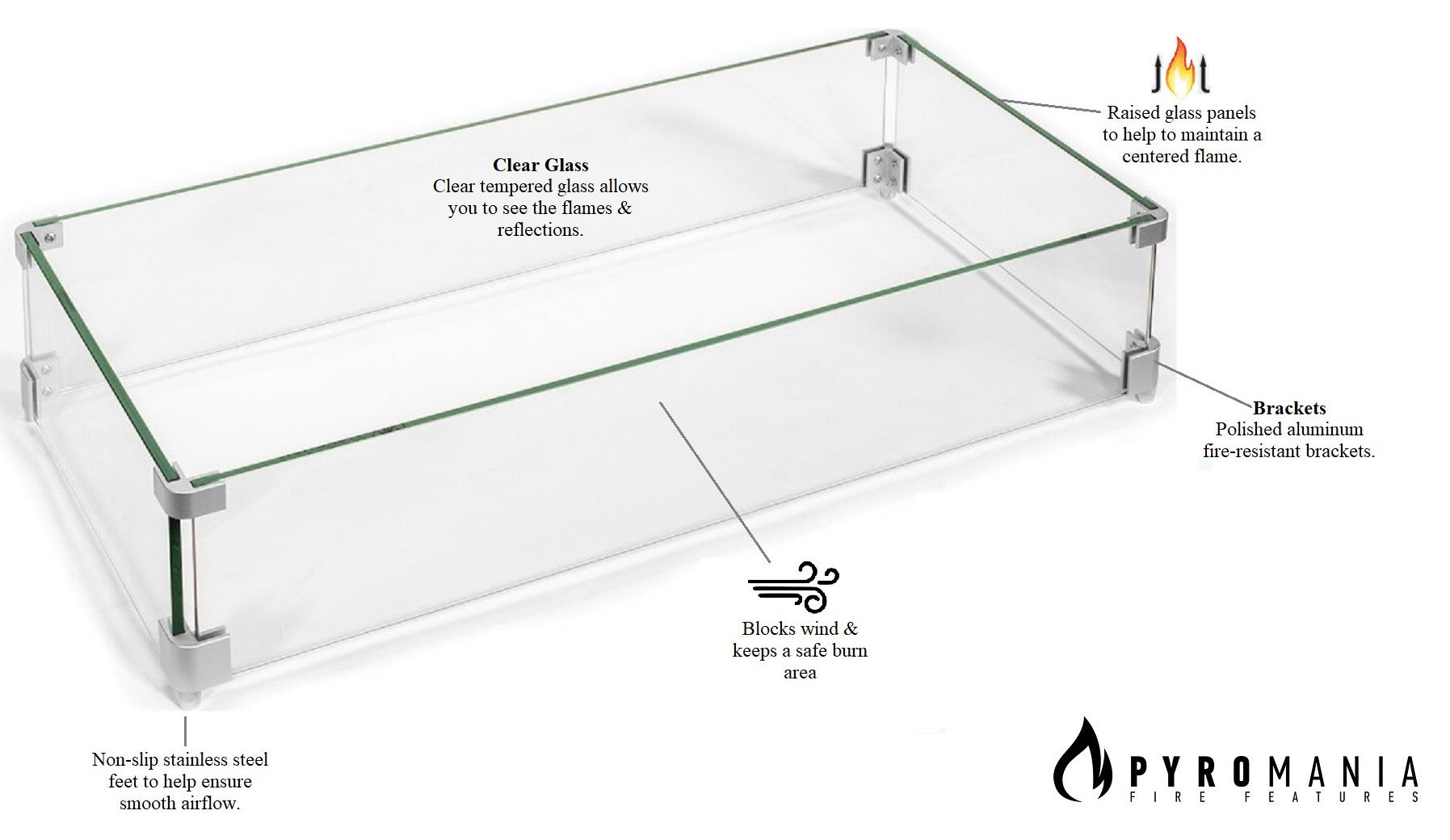 35"x21" Glass Wind Guard for Rectangular Fire Tables - Modern - Fire ...