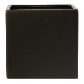 Square Ceramic Pot Matte Black Finish, Small - Transitional - Outdoor ...