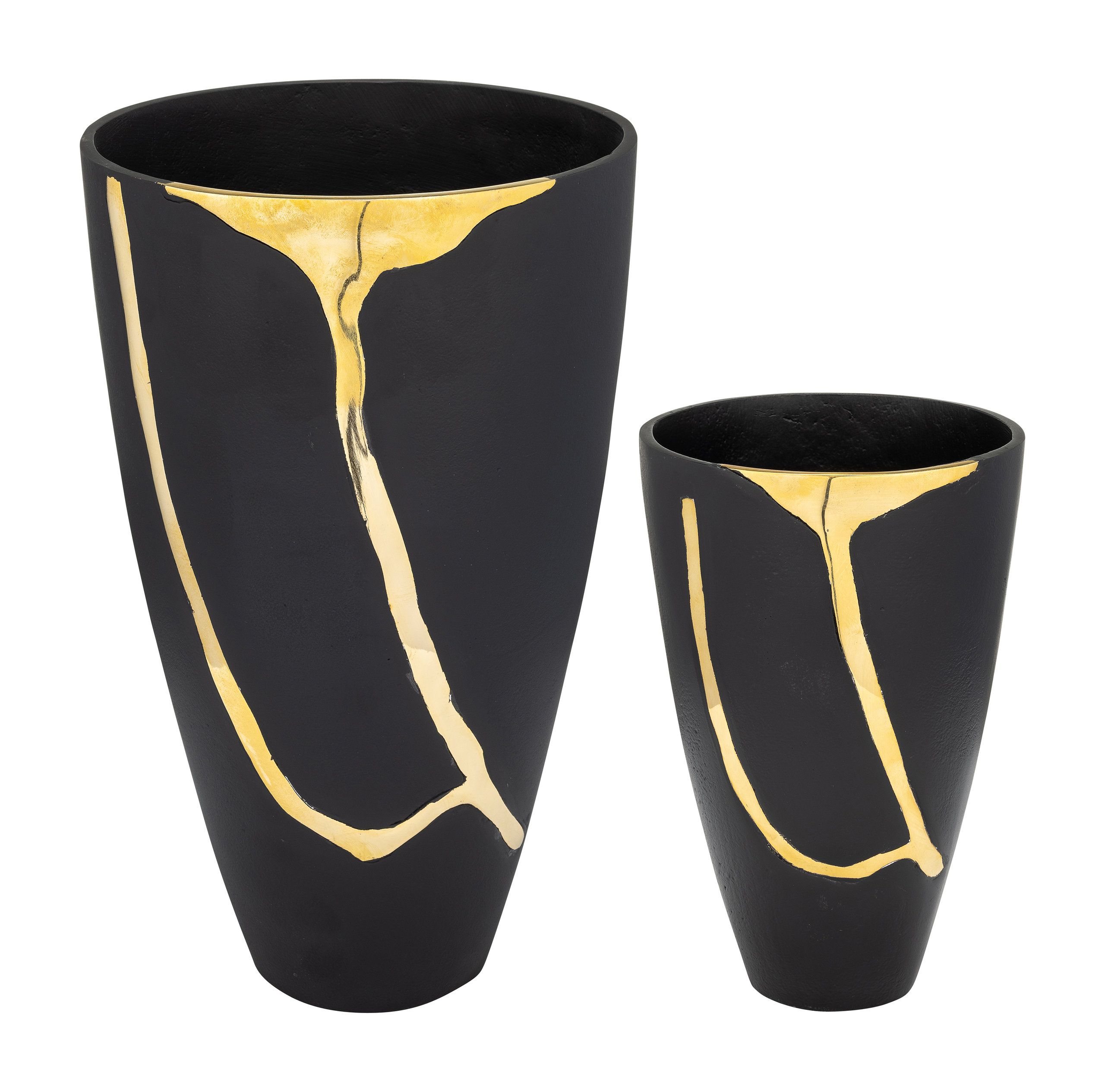 Set of 2 9/14", Metal Cracked Design Vases, Brass Set, 9x9x17 inches ...