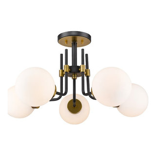 Z-Lite Parsons 5-Light 14" Semi Flush, Black/Olde Brass, Opal, 477-5SF ...
