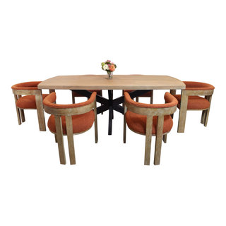 Logan 7-Piece Set With 82" Dining Table And 6 Trish Rust Arm Chairs - Farmhouse - Dining Sets ...