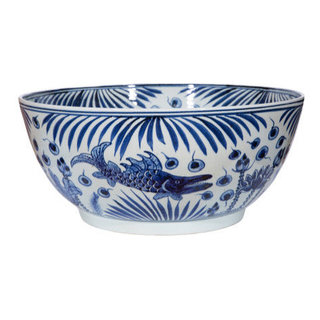 Blue And White Double Side Fish Bowl - Asian - Decorative Bowls - by ...