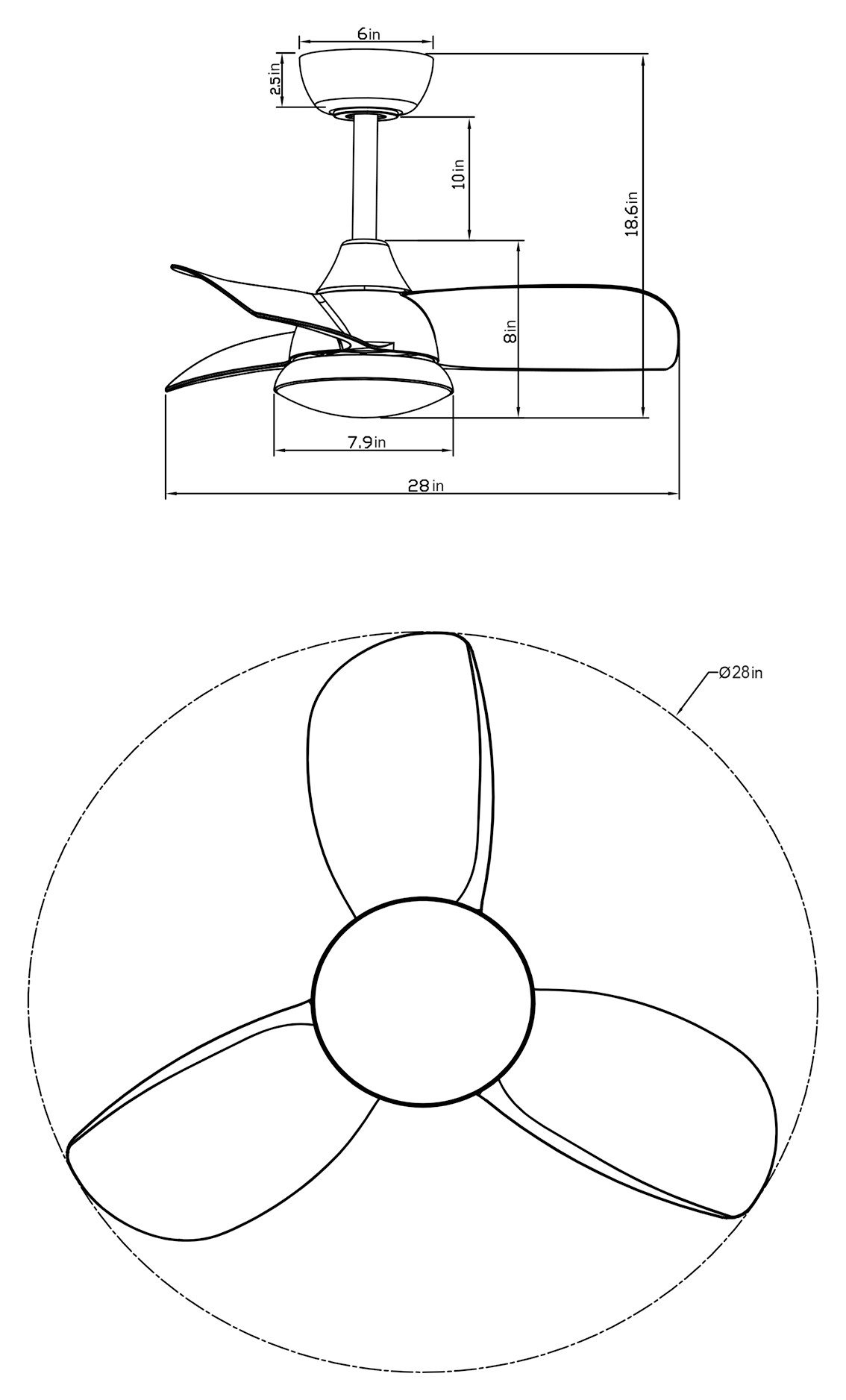 28 in. Indoor Modern Integrated LED Ceiling Fan with Remote Control and ...
