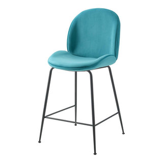 Counter Stool Chair, Velvet, Metal, Blue, Modern, Bar Pub Cafe Bistro ...
