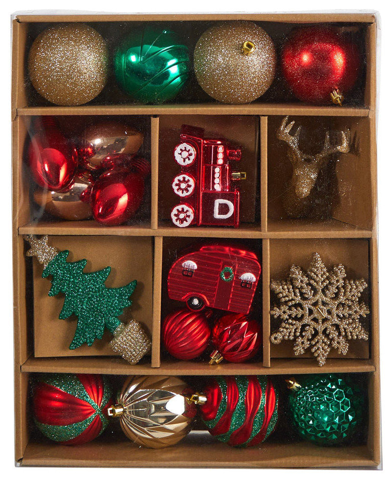 Holiday Deluxe Shatterproof, 25 Count Christmas Tree Ornament Box Set ...