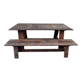 Modern Barn Wood Outdoor Dining Table w/Benches - Rustic - Outdoor ...