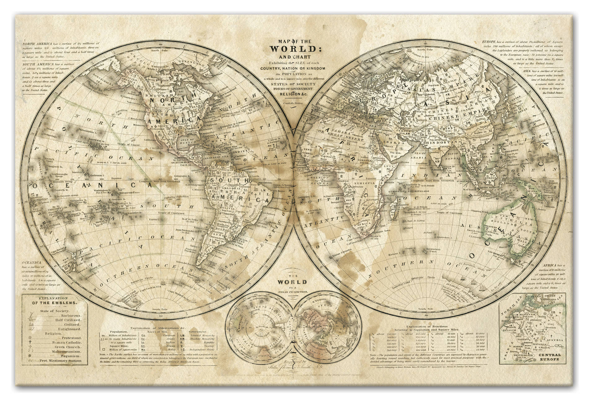 Distressed World Map 20x30 Canvas Wall Art - Traditional - Prints And ...