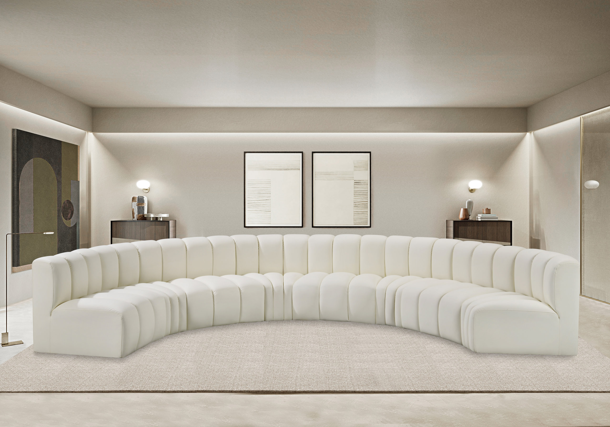 Arc Upholstered Inward Curved Modular Sectional, 8-Piece: 4 Curved Corner, 4 Straight Chair ...