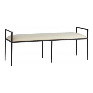 Barbana Bench, White Muslin, Rectangle, 58"W (6887 3MNNN) - Midcentury ...