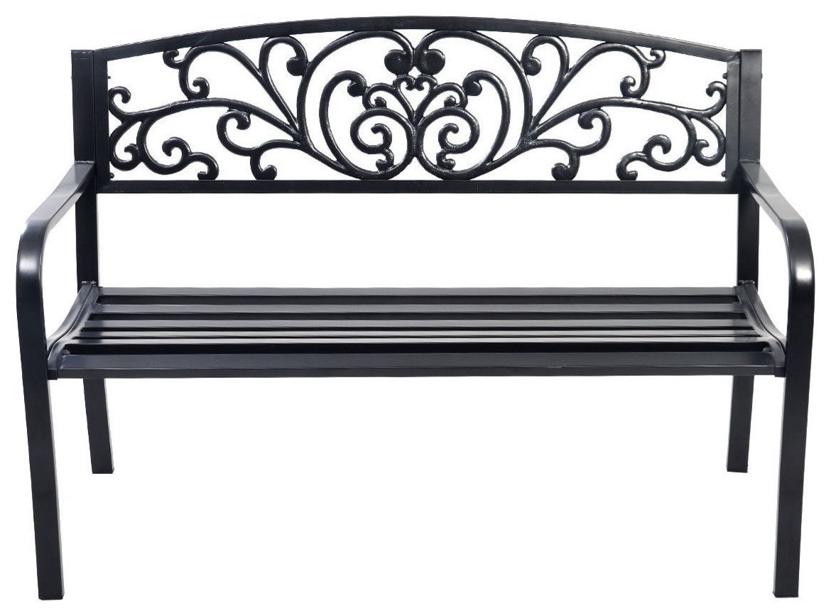 Modern 50" Patio Park Garden Steel Frame Bench - Mediterranean ...