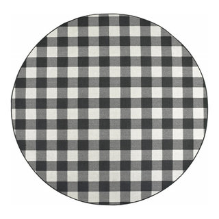 8??Round Black And Ivory Gingham Indoor Outdoor Area Rug, 62 - Rustic ...