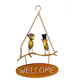 Rustic Metal Hanging Old Crows Bird Welcome Sign - Contemporary ...