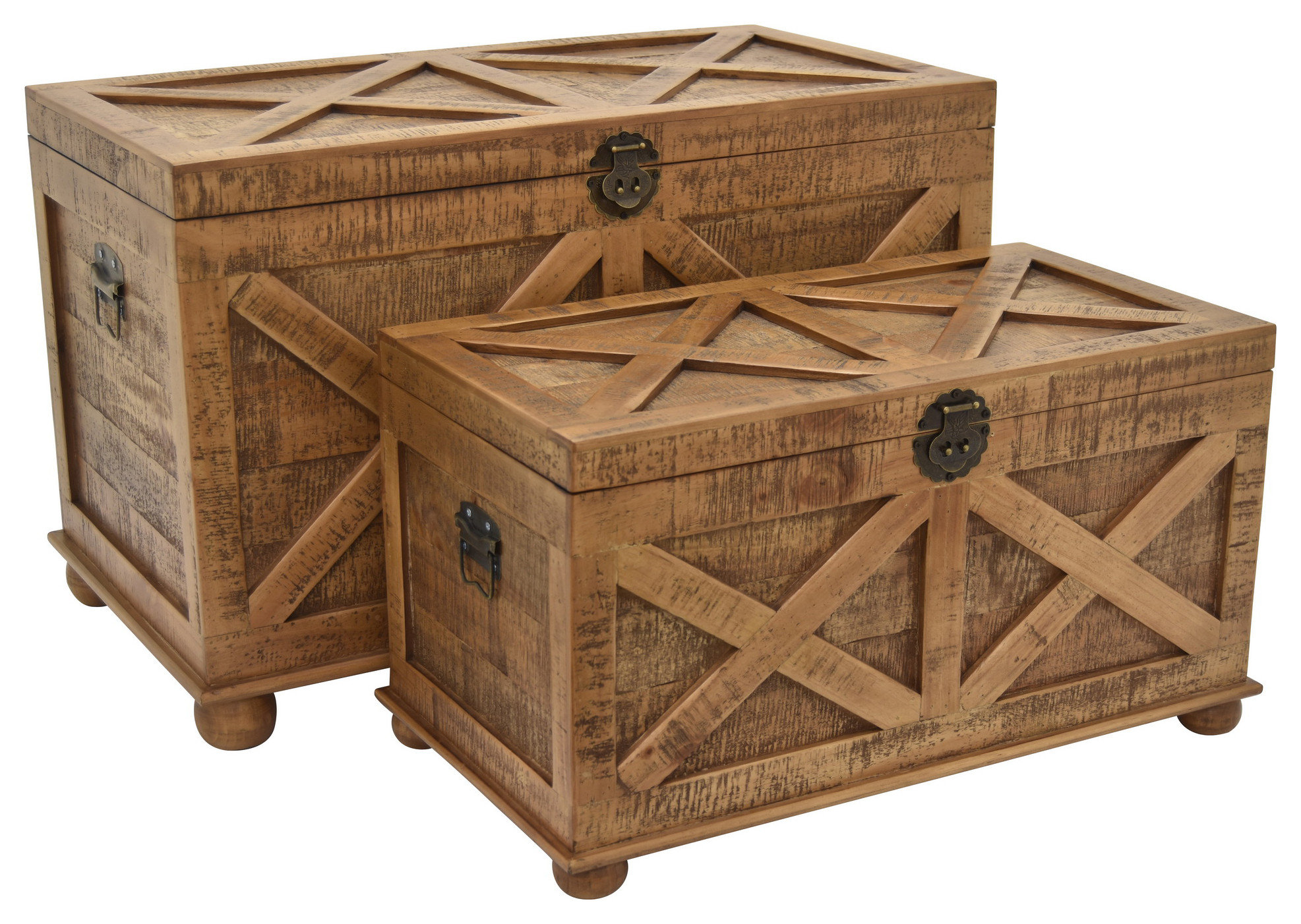 Plutus Brands Wood Trunk, Brown Wood Set Of 2 - Farmhouse - Decorative ...