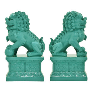 Plutus Brands Foo Dog Bookend, Blue Resin Set Of 2 - Asian - Bookends ...