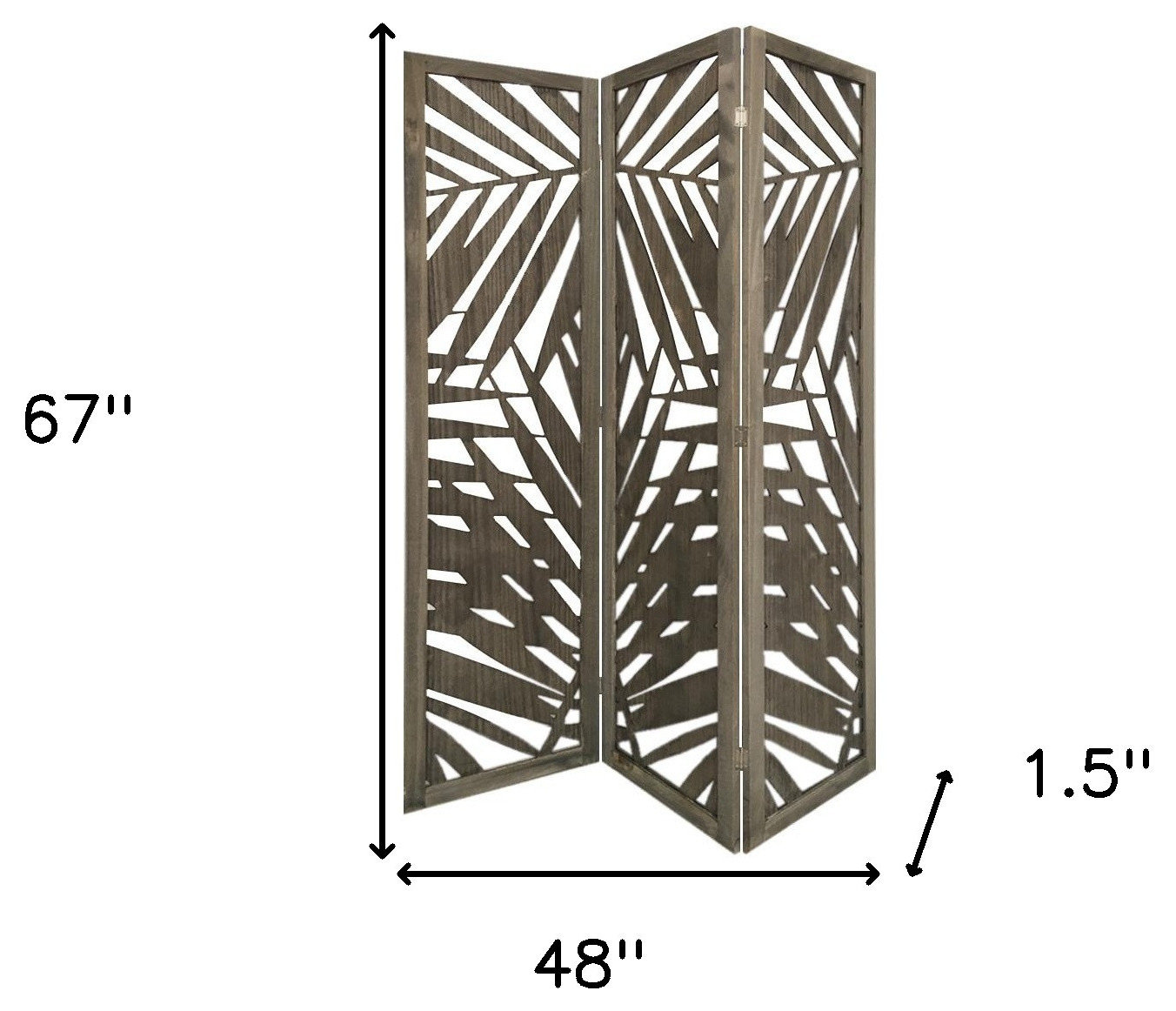 67" Gray Solid WoodFolding Three Panel Screen Room Divider - Tropical ...