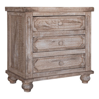 31" Wood Brown Three Drawer Nightstand - French Country - Nightstands ...