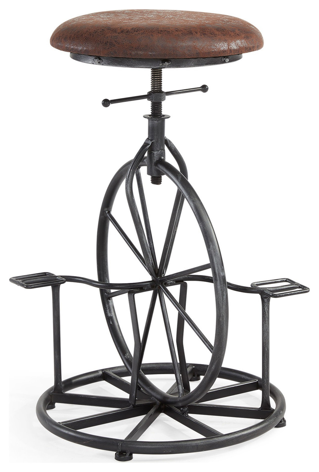 Unicycle Design Metal Adjustable Barstool with Round Seat, Gray and ...