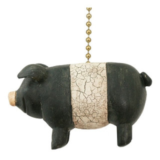 Black and White Potbelly Primitive Folk Pig Ceiling Fan Pull or Light ...
