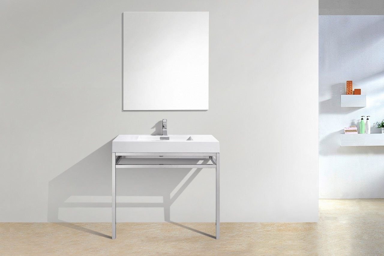 KubeBath Haus Stainless Steel Console With White Acrylic Sink, Chrome ...