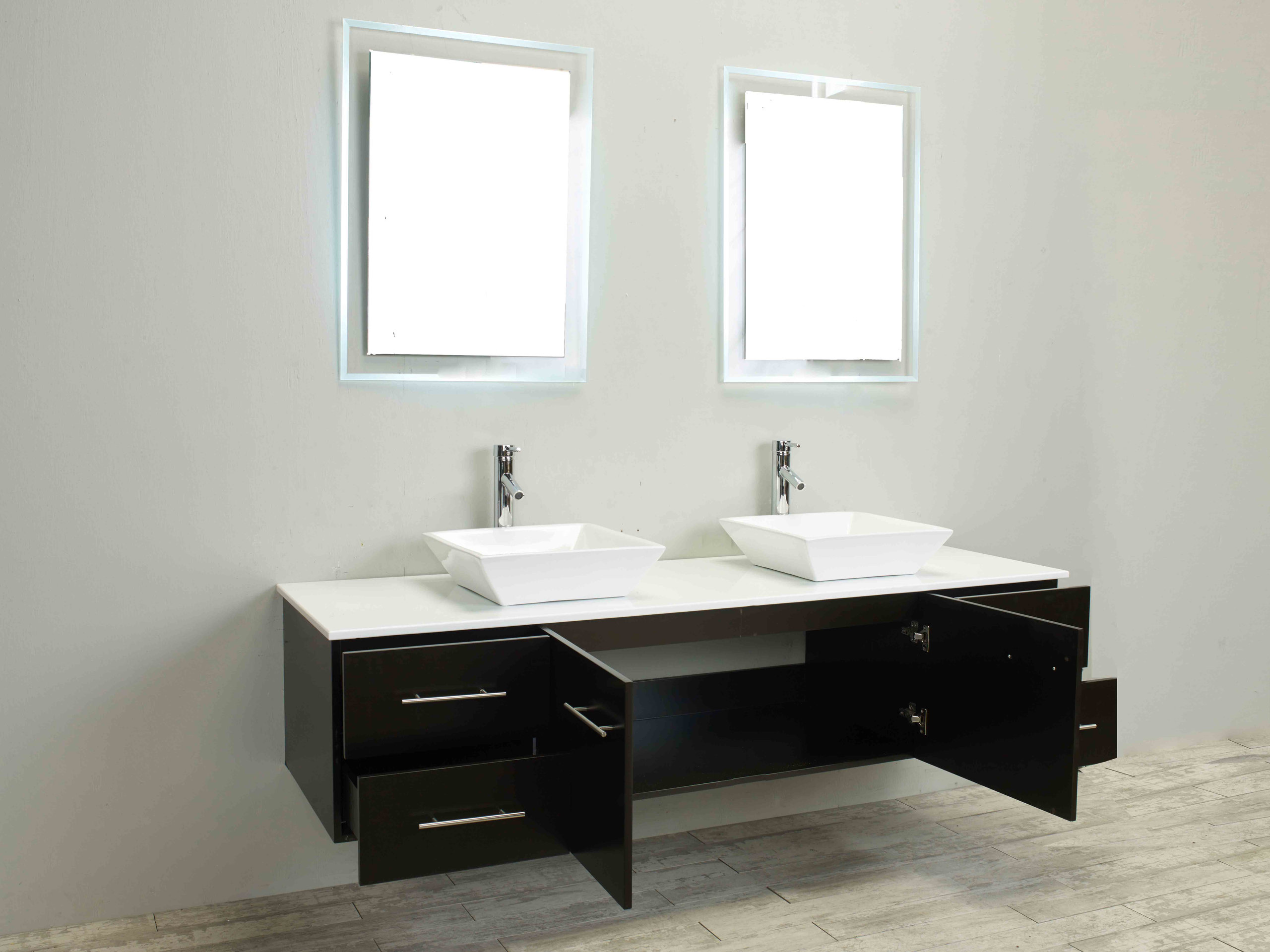 Totti Wave 60 inch Espresso Modern Double Sink Vanity Top And Double ...