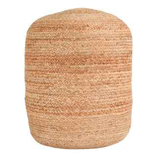 Louis 100% Jute 18" Wide Round Natural Pouf by Kosas Home - Beach Style - Floor Pillows And ...