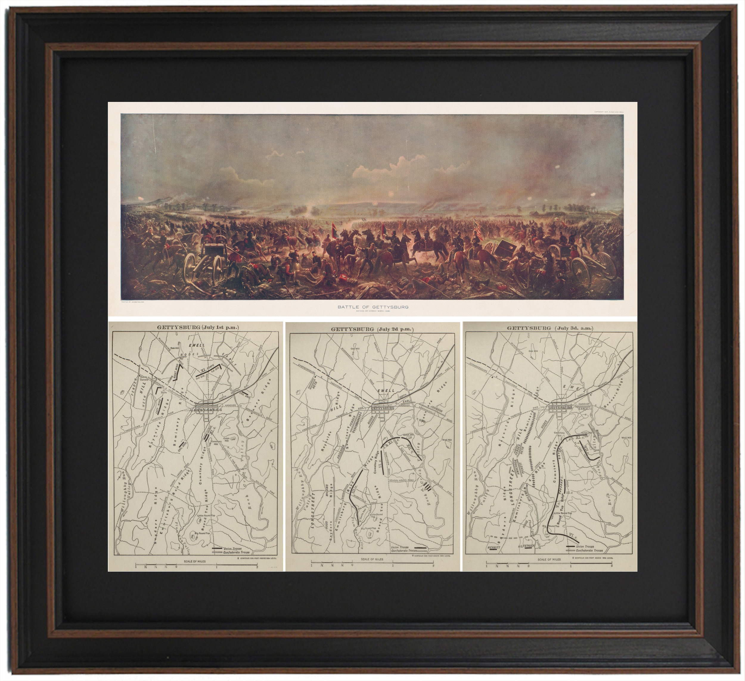 Framed Battle of Gettysburg Illustration and Three Day Troop Movement ...