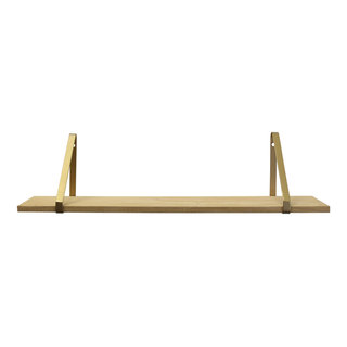 HomeRoots Gold Natural Wood Shelf - Contemporary - Display And Wall ...