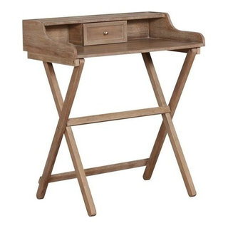 Linon Cade Wood Folding Desk with Small Drawer in Rustic Brown Finish ...