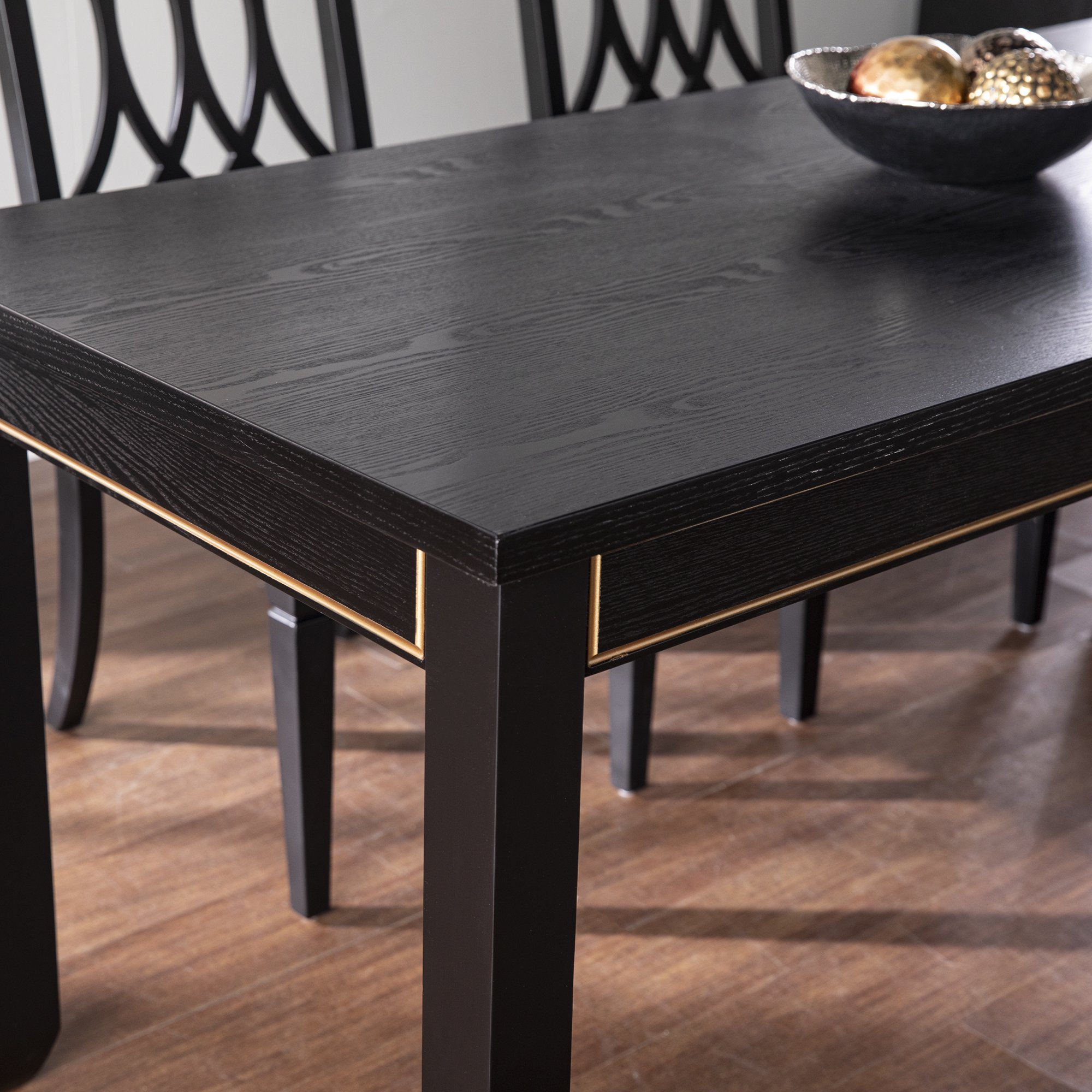 Modern Dining Table, Black Wooden Frame With Golden Accents ...