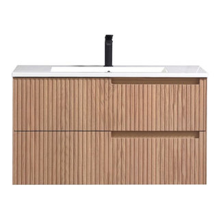 Fiore Wall Mount Modern Bathroom Vanity, Oakwood, 36" - Contemporary ...