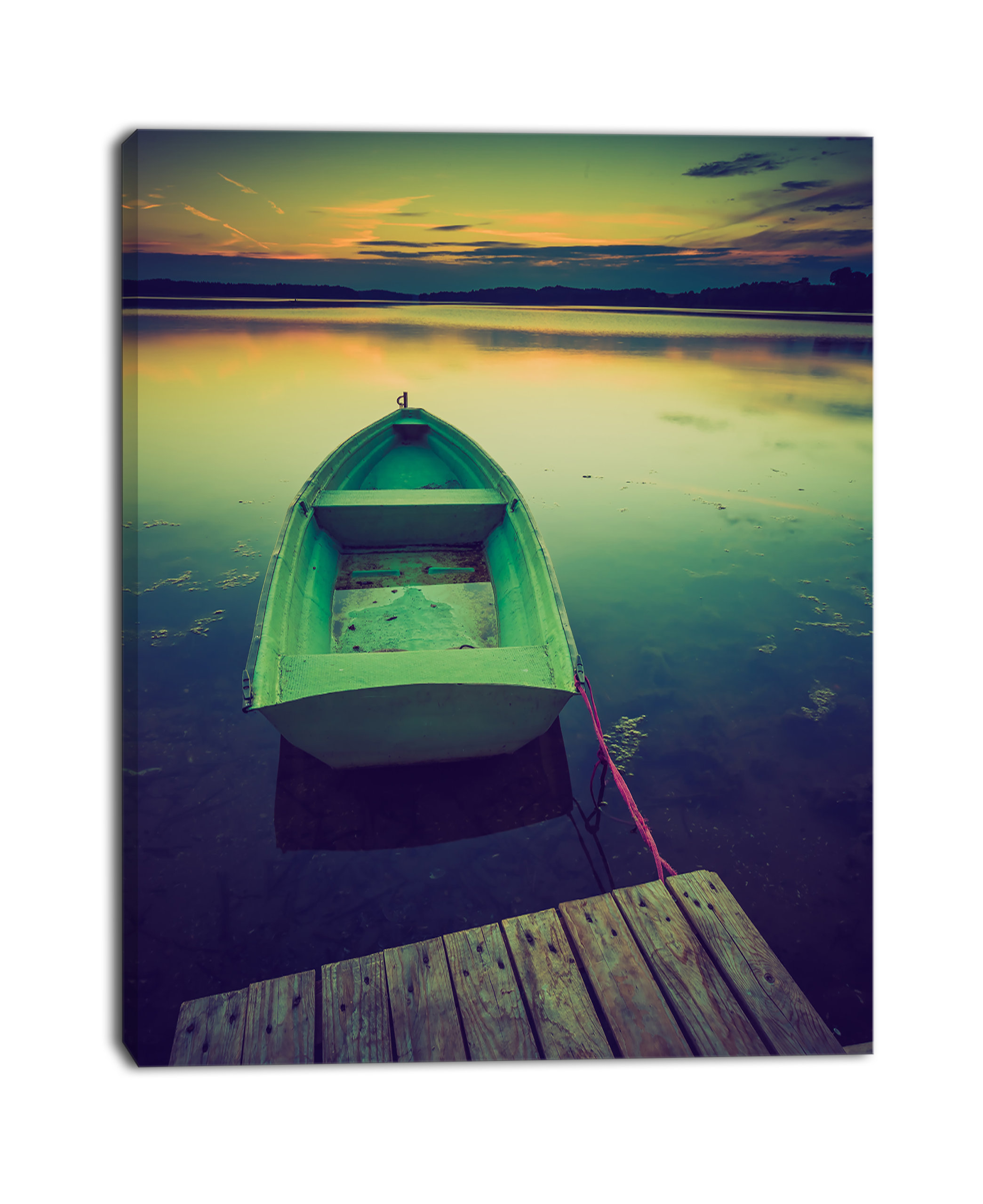 Boat and Wooden Pier in Lake, Boat Canvas Art Print, 12"x20" - Beach ...